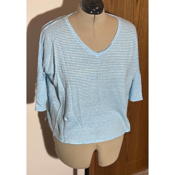 Chico's | Tops | Chicos Blue And White Linen Stripe Pullover Tunic ...